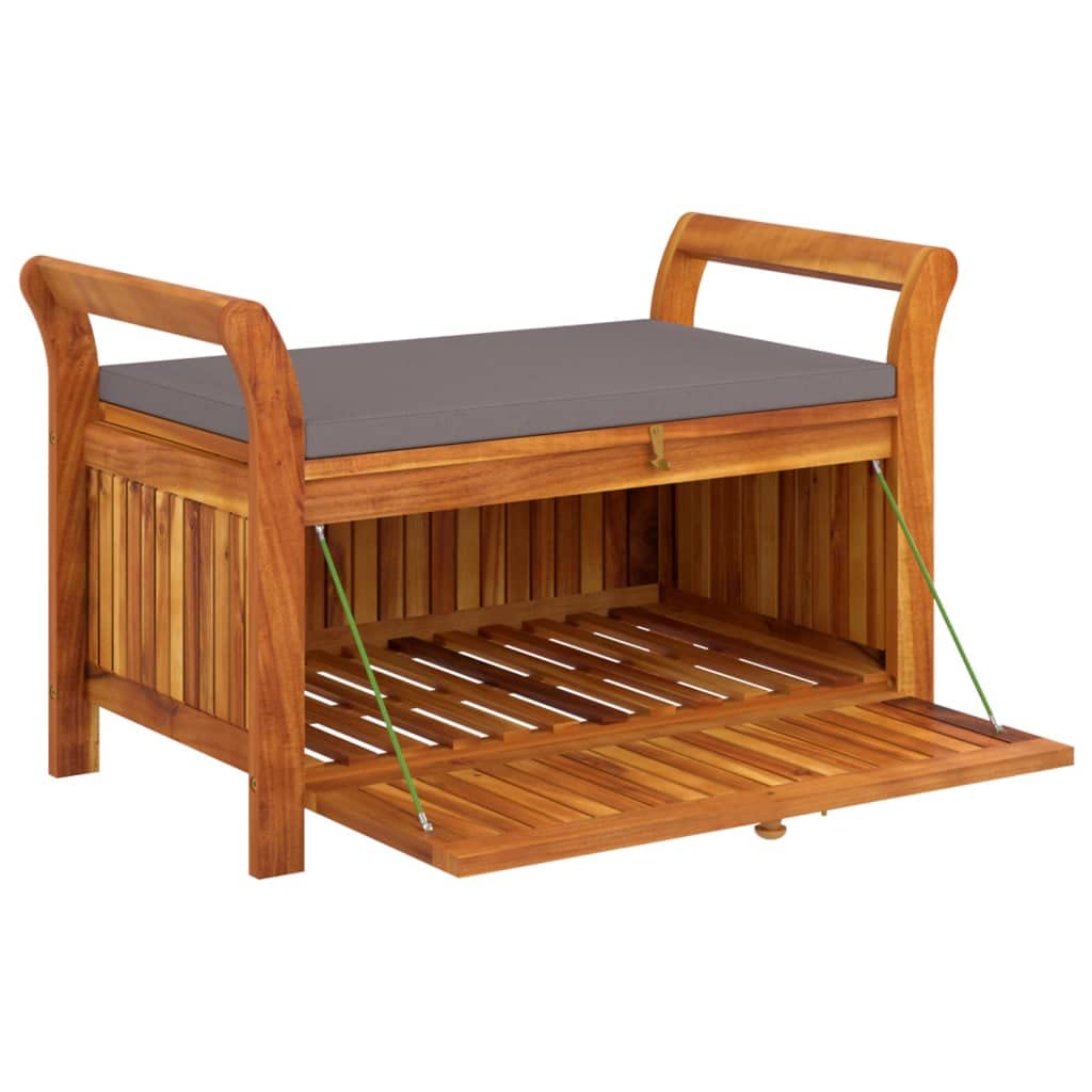 loibinfen Wooden Outdoor Patio Storage Bench Large Deck Box with Brown Cushion 35.8"x19.7"x23.6" Solid Wood Acacia Storage Box Deck Box with Seat for Garden, Balcony, Porch, Pool,Yard