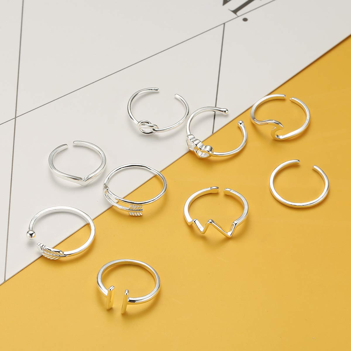 Cooluckday Adjustable Open Rings for Women Knot Arrow Heart Wave Infinity Rings Dainty Stackable Thumb Knuckle Open Rings Set 12 Pcs …