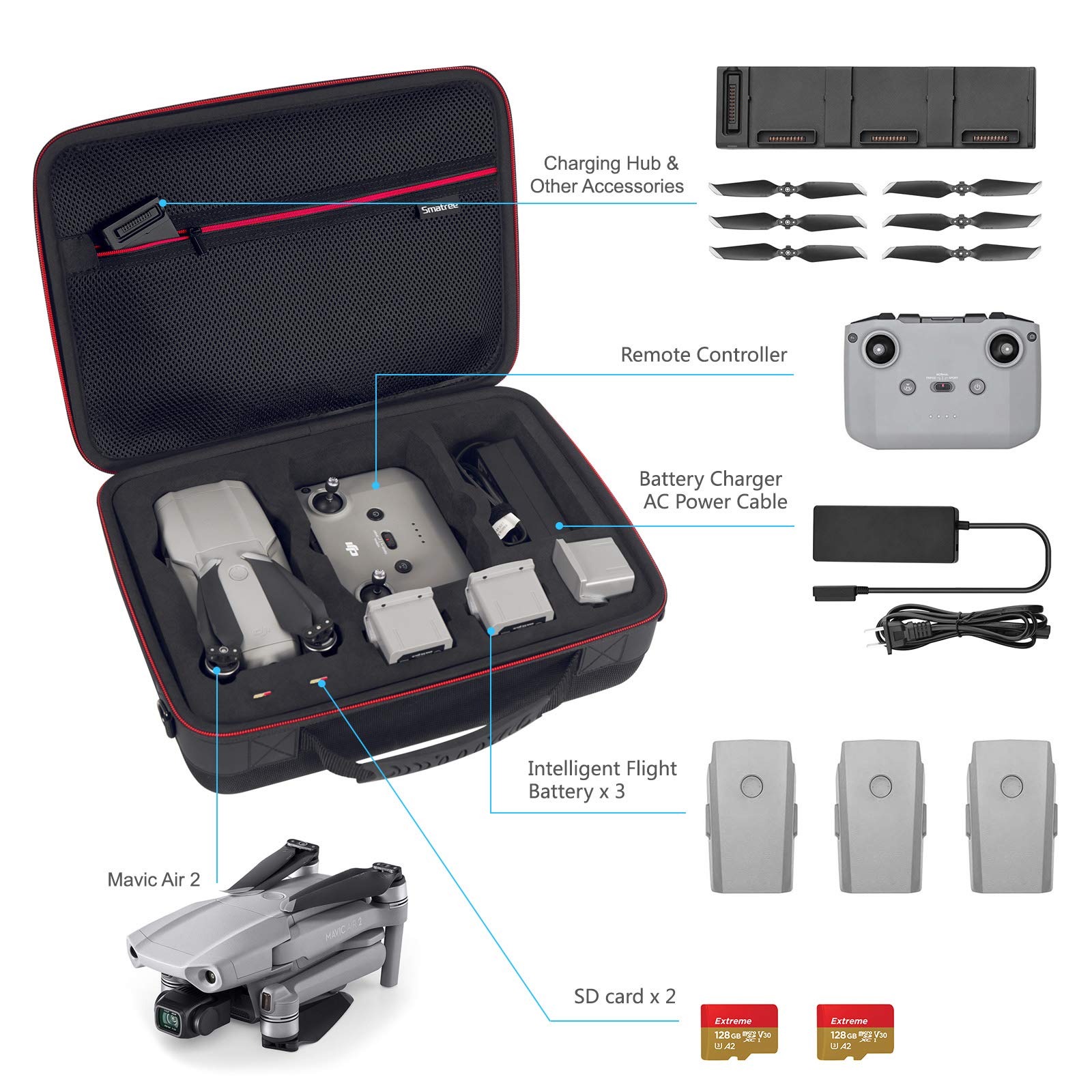 Smatree 9.7L Hard Carrying Case Compatible with DJI Air 2S / DJI Mavic Air 2 Fly More Combo, Fit for Remote Controller and Other Accessories