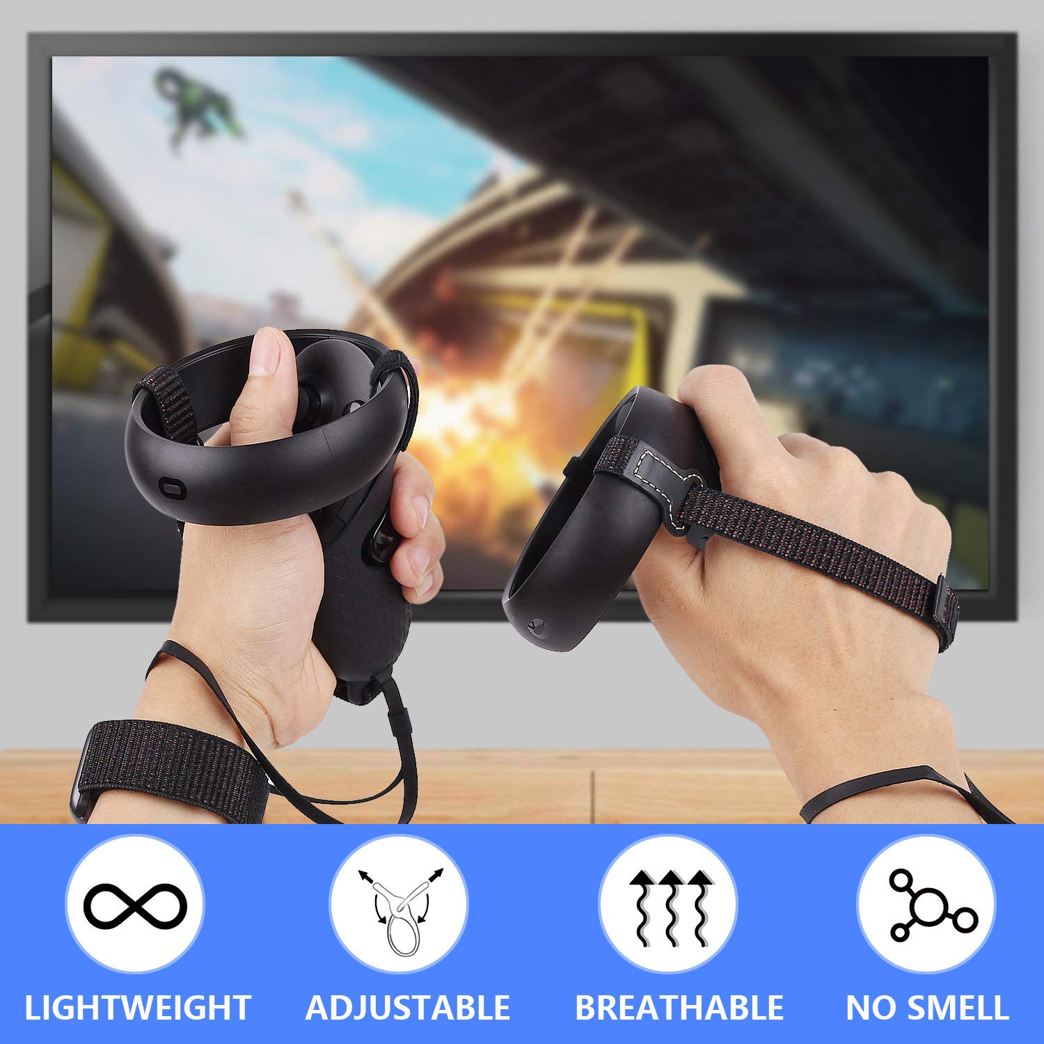COOLWUFAN Touch Controller Grip Cover for Oculus Quest/Oculus Rift S Protective Sleeve Handle Case Shell Accessories with Adjustable Wrist Strap/Sweat-Proof/Non-Slip (Black)(Not Fit Quest 2)