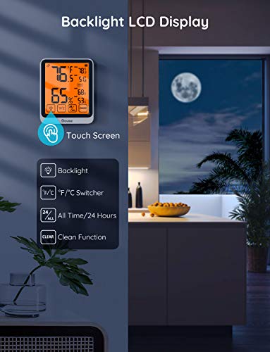 Govee Bluetooth Thermometer Hygrometer with 4.5 Inch Large Backlight LCD Touchscreen, Digital Temperature Humidity Monitor with App Alerts, 2 Years Data Record & Export, for Nursery Room Greenhouse