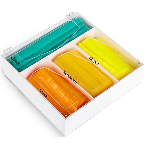 Ziplock Food Bag Storage Organizer, Acrylic Baggie Organizer Plastic Bag Dispenser Holder For Gallon Quart Sandwich And Snack, Compatible with Ziploc, Solimo, Hefty, Glad, Up&Up, GreatValue (Clear)