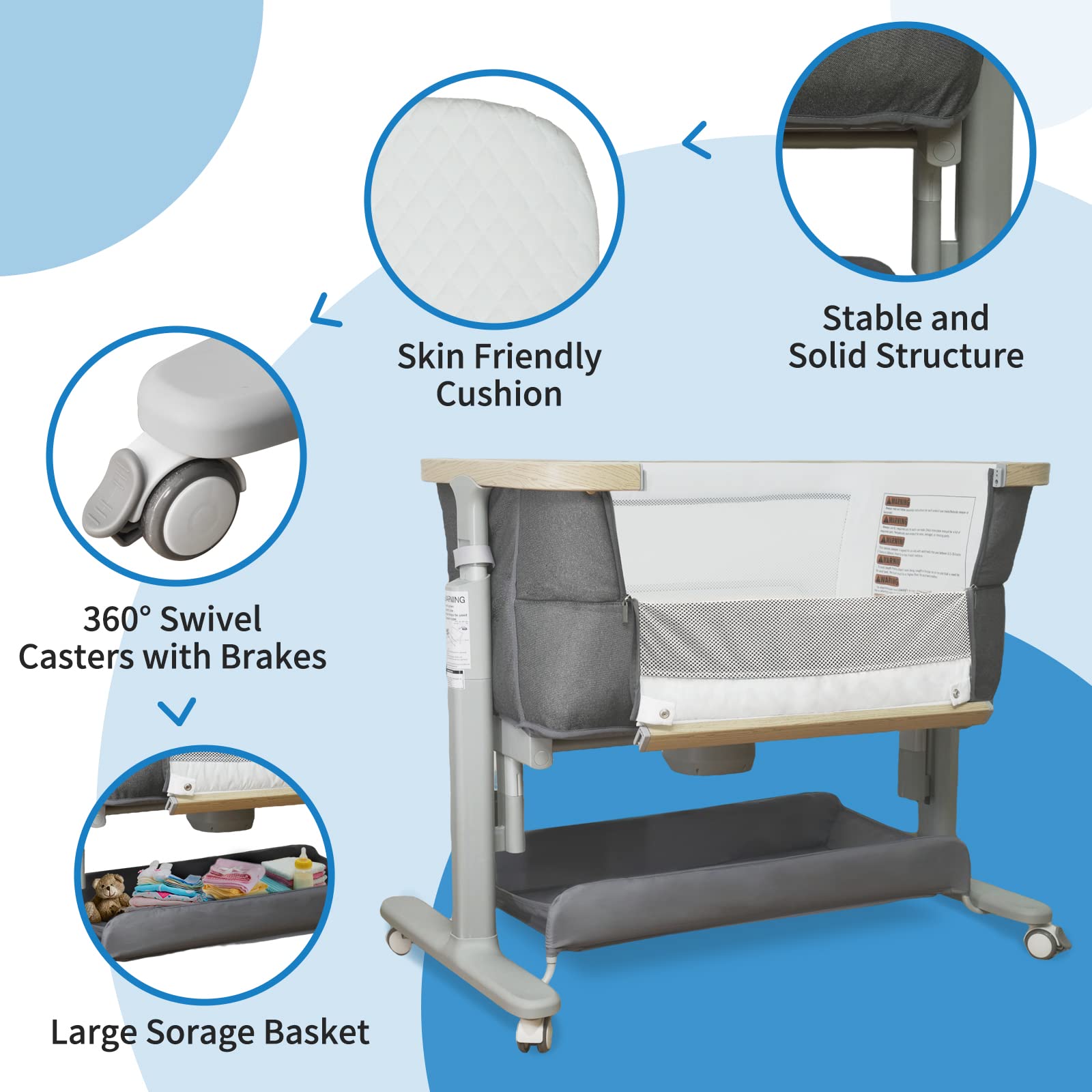DEYGIA Rocking Baby Bassinet, Electric Bassinet Bedside Sleeper with Wheels and Comfy Mattress, 3 in 1 Electric Bedside Crib, 10 Heights Adjustable, Smart Co Sleeper with Large Storage Basket