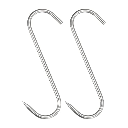 uxcell 11.81" Meat Hooks, 0.31" Thick Stainless Steel Butcher S-Hook for Meat Processing, Chicken Fish Beef Hanging Drying Smoking 2Pcs