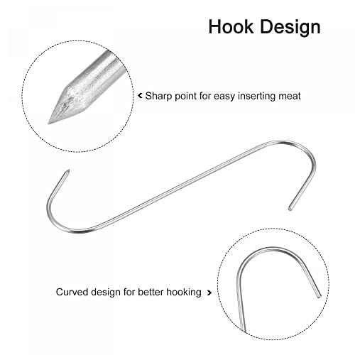 uxcell 6.89" Meat Hooks, 0.12" Thick Stainless Steel Butcher S-Hook for Meat Processing, Chicken Fish Beef Hanging Drying Smoking 20Pcs