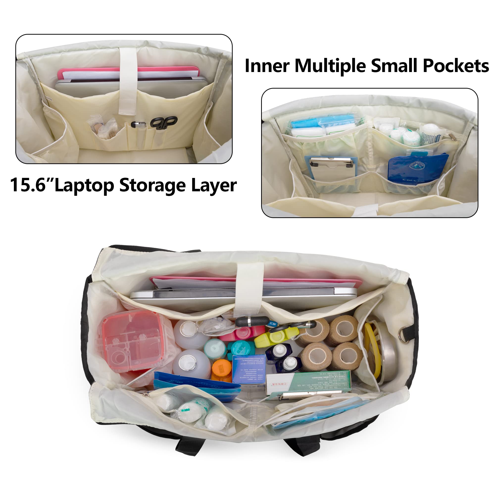 LoDrid Nurse Bag with Bottom Pad, Large Home Health Nurse Bag, Medical Assistant Bag with Multiple Pockets Features, Nurse Equipment Bag for Work, Grey, Bag Only