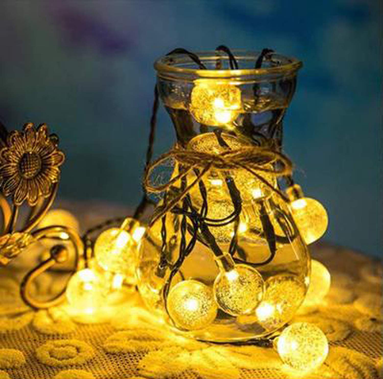 SNOMYRS Solar String Lights Outdoor 50Led 22.9Ft Patio Lights, Waterproof Solar Crystal Decor Ball Light with 8 Lighting Modes for Garden Patio Home Porch Wedding Party Decor (Warm White
