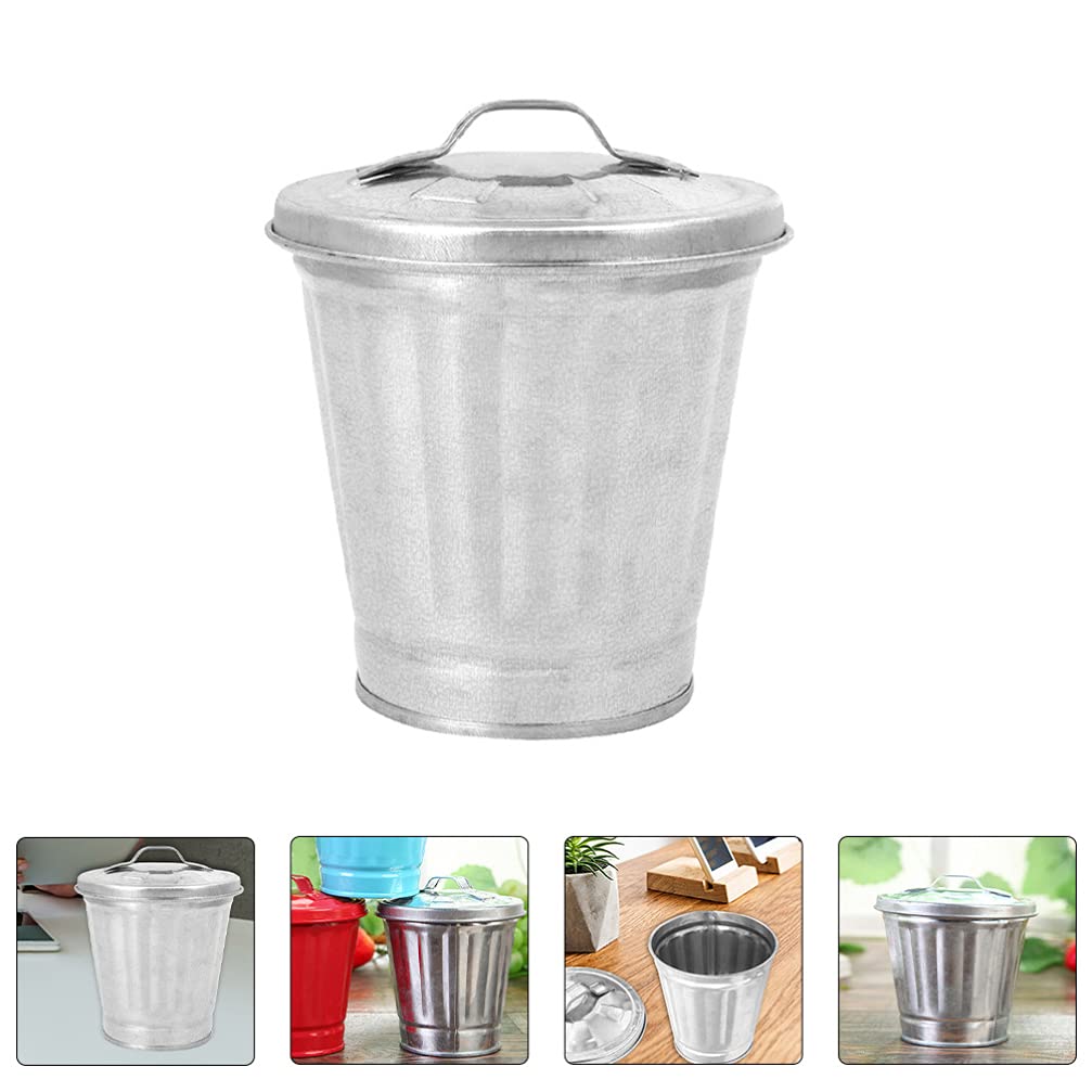 NUOBESTY Desktop Mini Desktop Wastebasket Garbage Bin Waste Paper Basket Trash Can Mini Wastebasket Trash Can Garbage Holder Flower Garbage Container bin Pot Mini Metal Flowerpot ( 1pc )