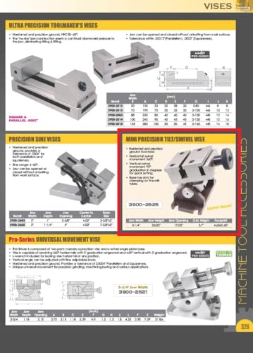 HHIP 3900-2625 Mini Precision Tilt/Swivel Vise, 2.25" Width x .781" Height Jaw, .531" Jaw Opening (Pack of 1)
