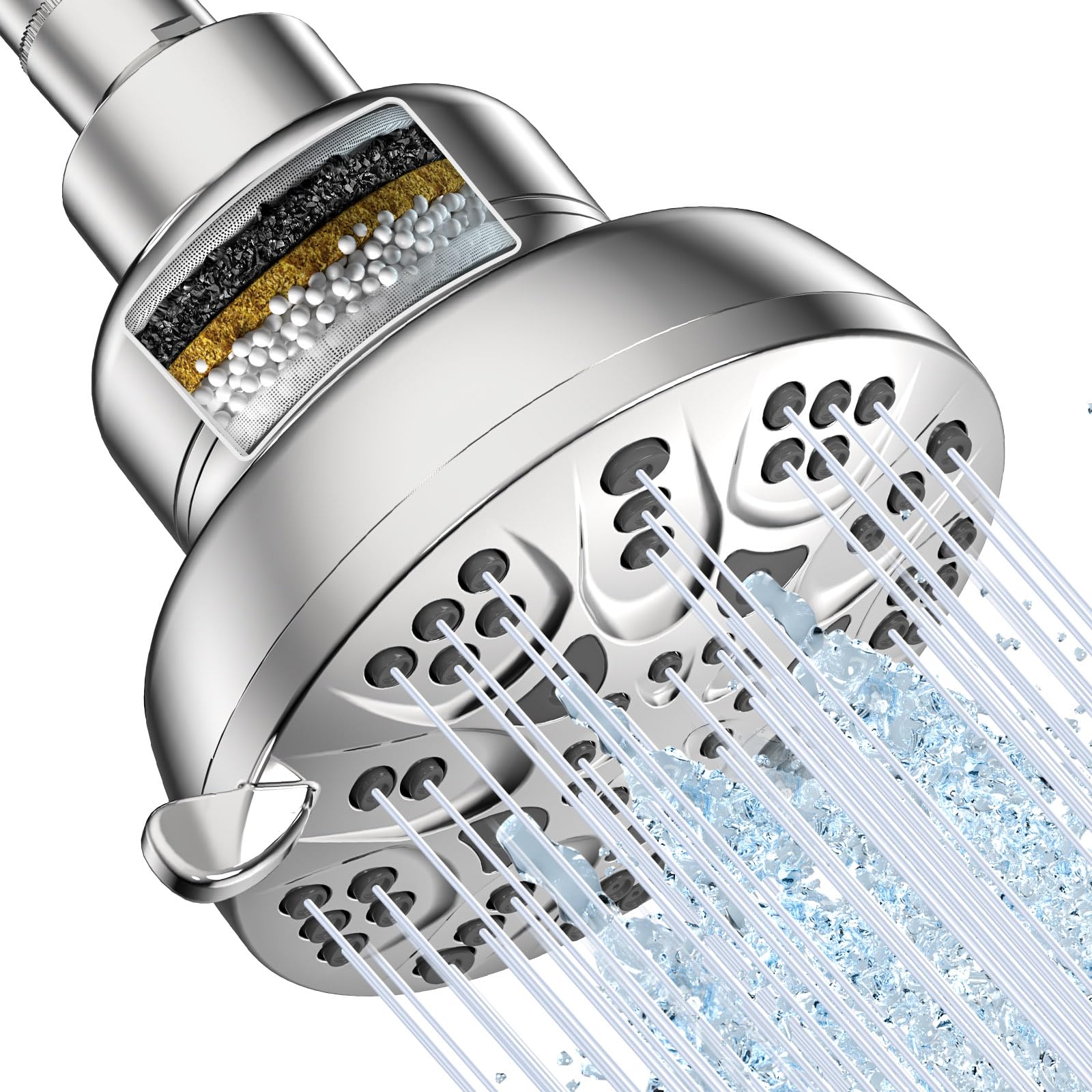 Drifop Filtered Shower Head, High Pressure Shower Head with Filters for Hard Water, Bathroom Water Softener Shower Head Adjustable Angle, 5 Spray Modes Fixed Showerhead (Chrome), BHS-001