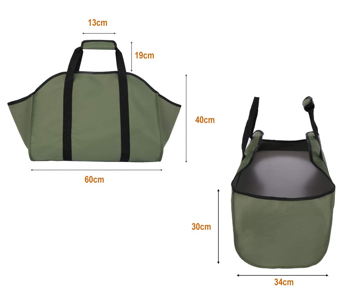 TESSLOVE Firewood Log Carrier Tote Bag,Canvas Firewood Holder,Extra Large Durable,Best for Fireplaces,Wood Stoves,Firewood,Logs, Camping,Landscaping (green, 1pcs)