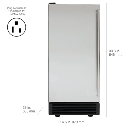 DUURA DI50 60Lb Premium Energy Star Clear Ice Cube Maker Machine for Built-in Undercounter or Freestanding Household Residential or Commercial Use, 15 Inch Wide, Silver