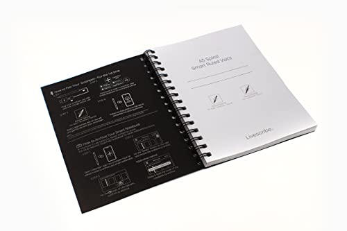 Livescribe A5 Spiral Smart Ruled Notebook Compatible Smartpens (4-Pack), Black (ANX-00003), 6.3x8.3