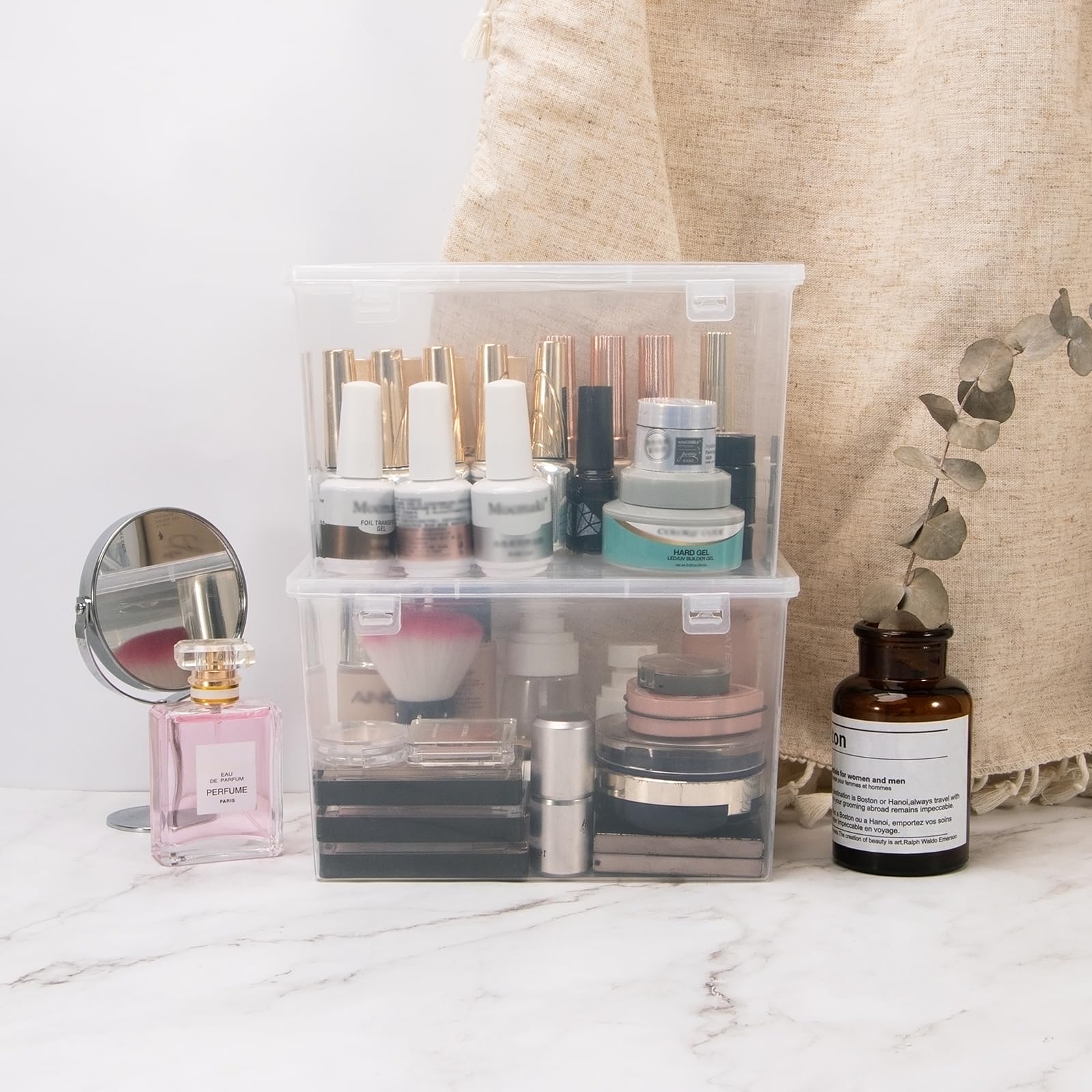 Ganydet Clear Storage Box with Lid,Plastic Bins Craft Organizers and Storage,Small Container Stackable Case Box for Cosmetic Mica Powder Bottle Nail Polish Sewing Tool 4 pack 7.4'' x 4.72'' x 5.03''