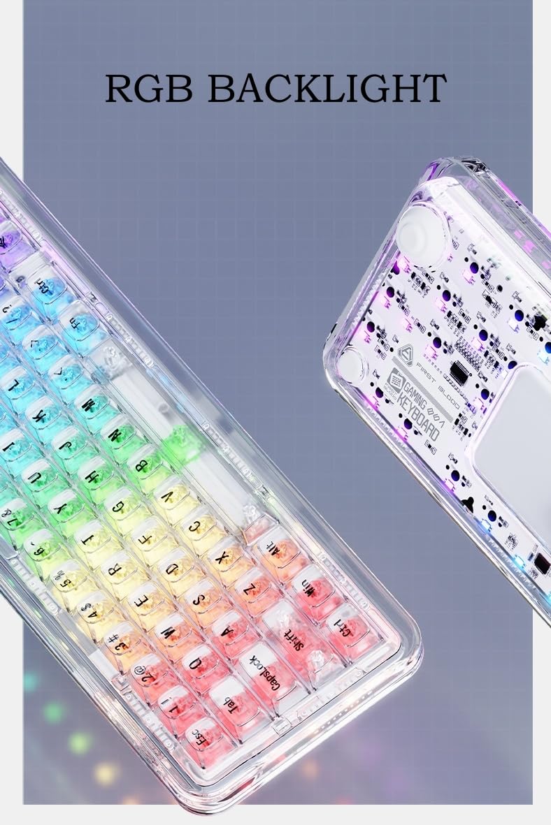 FIRSTBLOOD ONLY GAME. B67 67 Keys Acrylic Transparent Triple Modes Mechanical Keyboard, 2.4G Wireless/Bluetooth 5.0/USB Wired, Hot-Swappable 38g Crystal Linear Switch, 3750mAh Battery, RGB Backlit