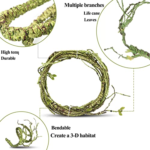HERCOCCI Reptile Vines, Flexible Jungle Climbing Vines Terrarium Plastic Plants and Leaves Tank Accessories Decor for Gecko Snake Lizard Bearded Dragon Hermit Crab Frog