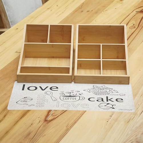 IMAJINAAR Large Capacity Coffee Pod Organizer for K Cups, Tea Bags & Snacks | Bamboo Coffee Station & Condiment Organizer with Spill-Resistant Mat (17.7''x11.8'')