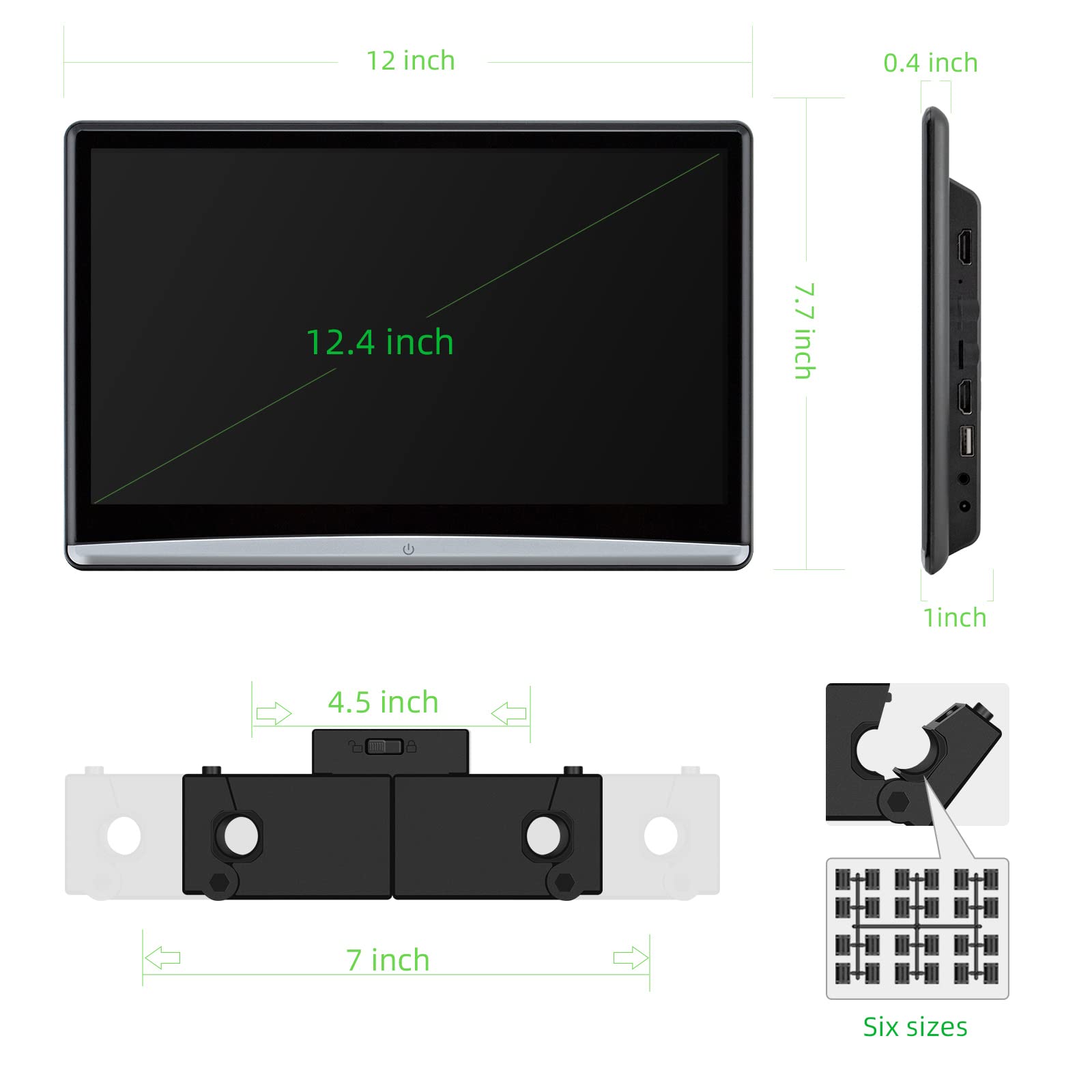 DDAUTO 12.4" Android 10 Car Headrest Video Player with 2.4G/5G WiFi TV Monitor Touch Screen, Support Netflix Youtube Sync Screens Phone Mirroring Bluetooth FM USB-DD125S