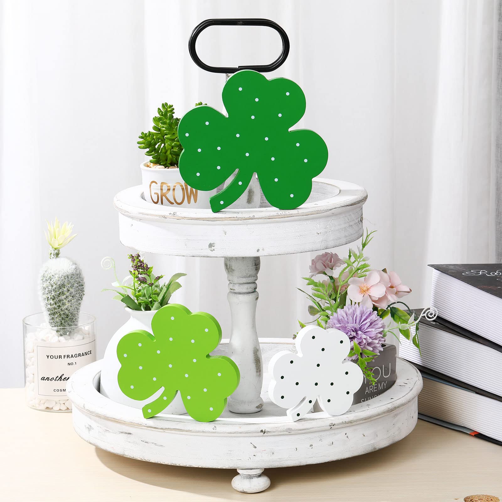 St. Patrick's Day Table Wooden Signs 3 Pieces St. Patrick's Table Decor Irish Themed Wooden Shamrock Decor Green Shamrock Blocks St. Patrick's Day Shamrocks Lucky Sign for Home Decor (Cute Style)