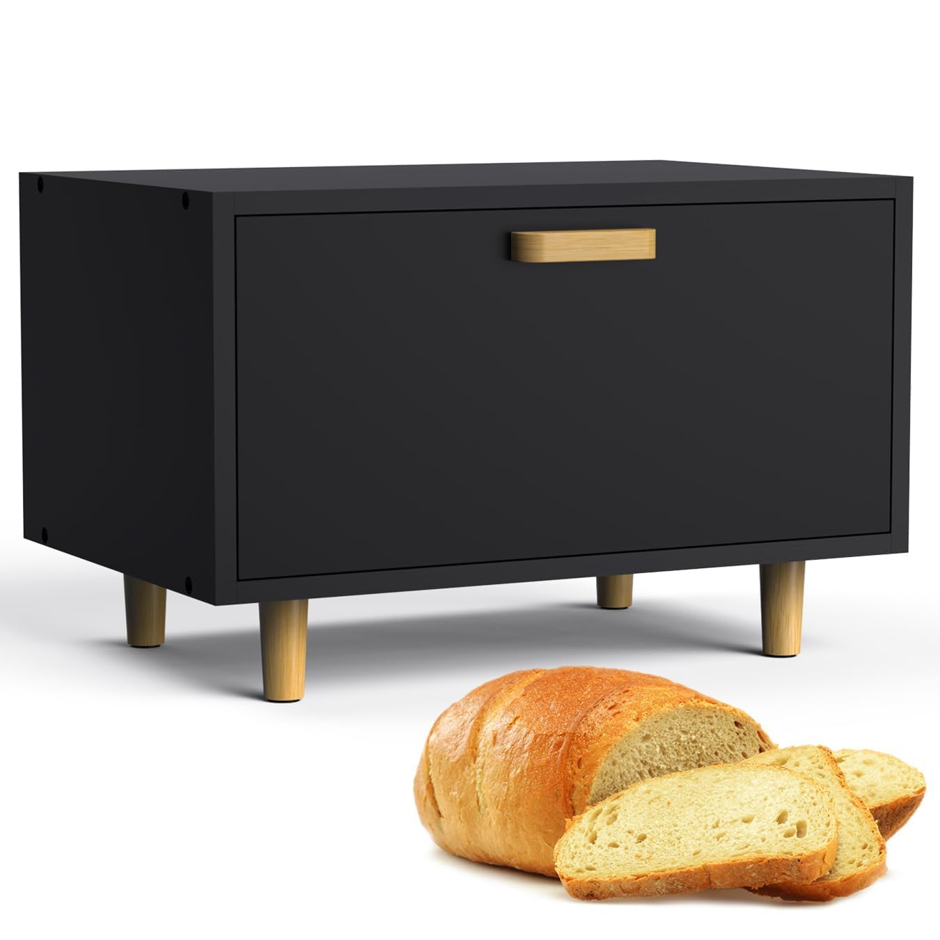 LOHASOK Bread Box for Kitchen Countertop Large Farmhouse Bread Container Bread Storage Bamboo Bread Holder with Metal door Black