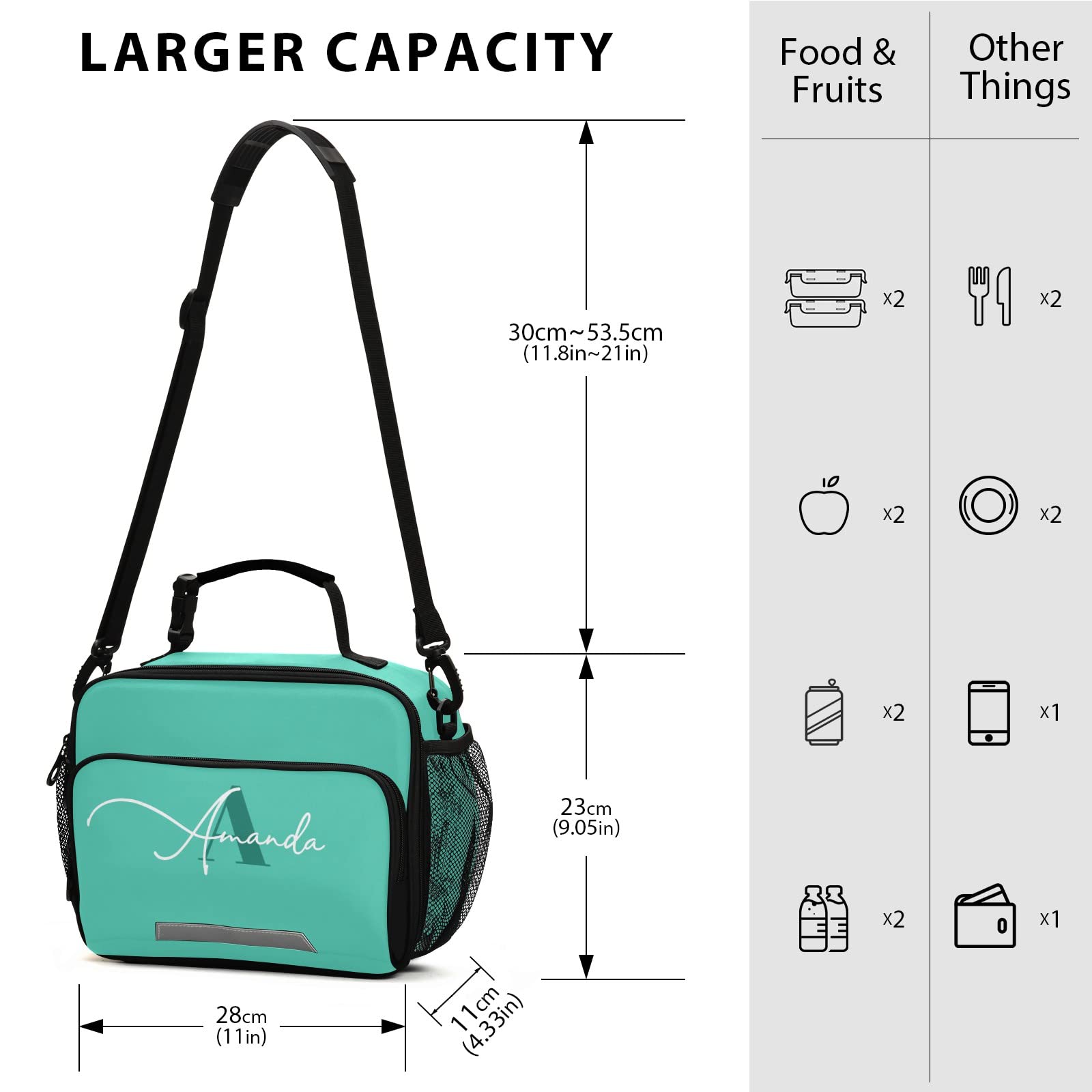 Custom Teal Insulated Lunch Bag with Adjustable Shoulder Strap Lunch Box for Students Women Light Weight Tote Lunch bag for Work Picnic School