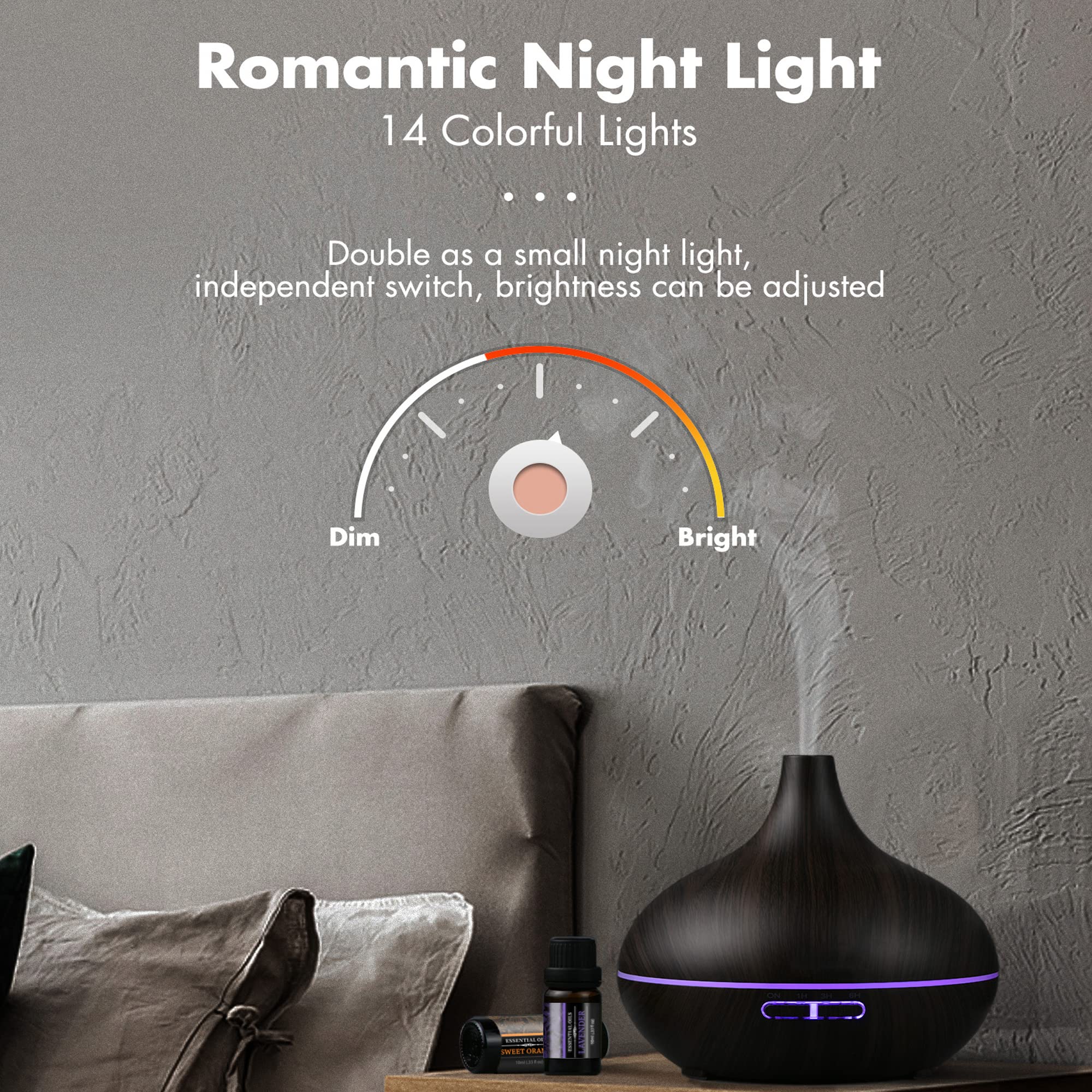 COSYAIREY Essential Oil Diffusers For Essential Oils Large Room, 500Ml Oil Diffuser Essential Oils Set, 23dB Aromatherapy Diffuser, 6 Essential Oils For Diffusers For Home, 14 Colorful Light & 4 Timer