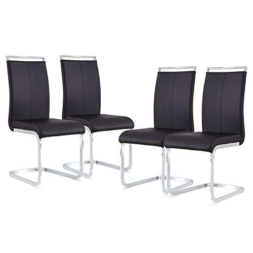 nikxun Modern Dining Chairs Set of 4 pcs Armless Side Chairs with Sturdy Metal Legs,PU Leather Padded Seat High Back for Living Kitchen Dining Room Office Waiting Room,Leisure,Wedding (Black+PU)