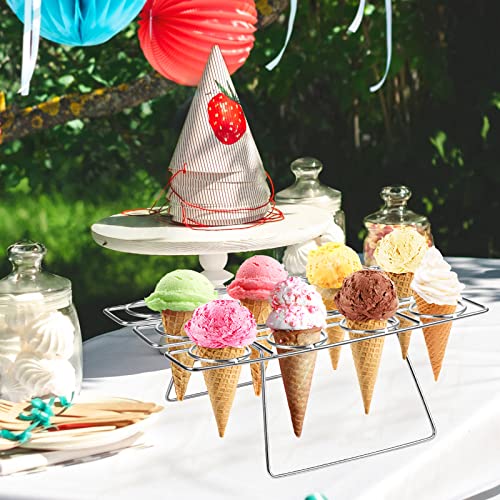 Sawysine Cupcake Cones Baking Rack 2 Pcs Stainless Steel Ice Cream Cone Cupcakes Holder 12 Cavity Stand Display Racks Stands for Home Kitchen Cooking, Silver