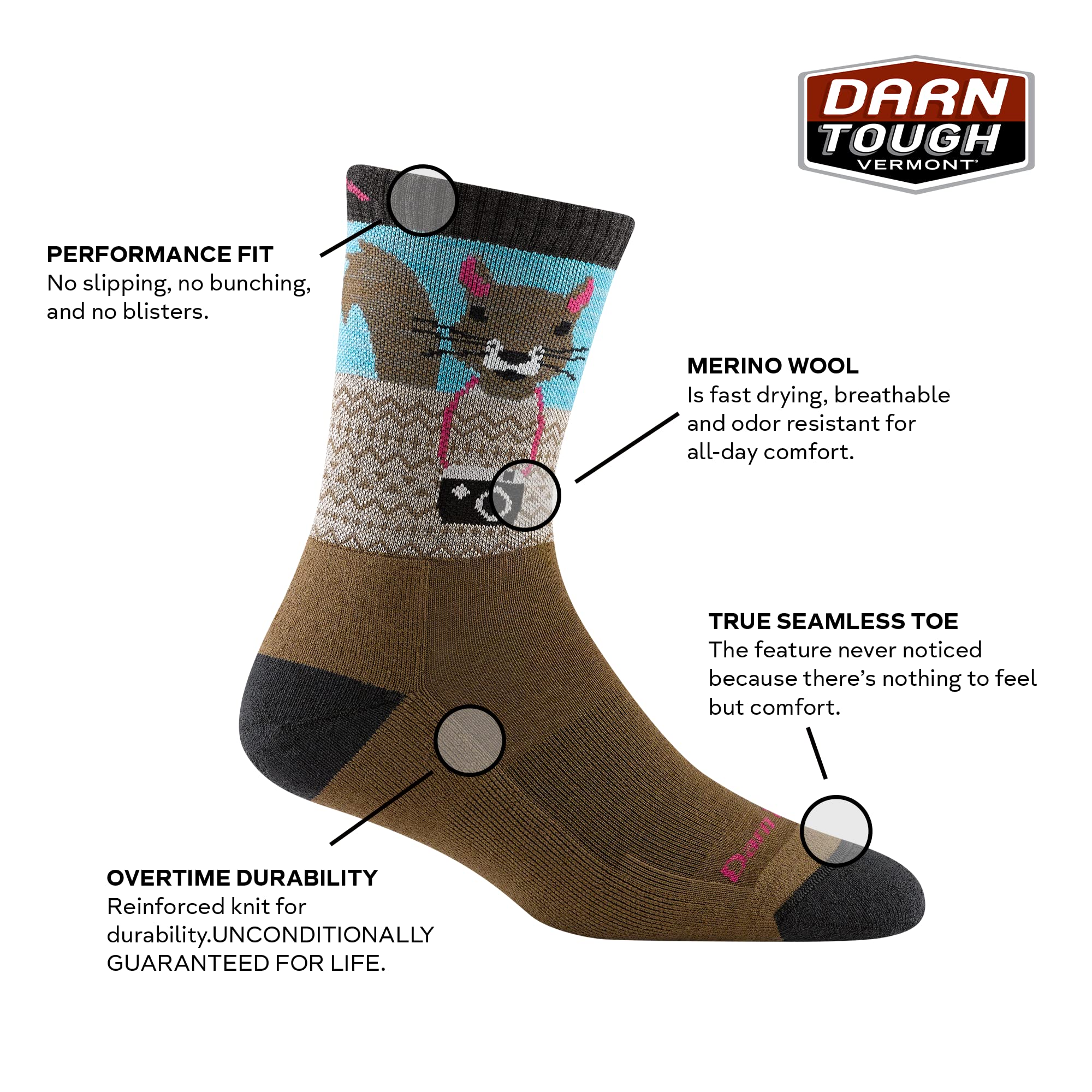 Darn Tough Women's Critter Club Micro Crew Lightweight with Cushion Sock (Style 5001) - Vapor, Medium