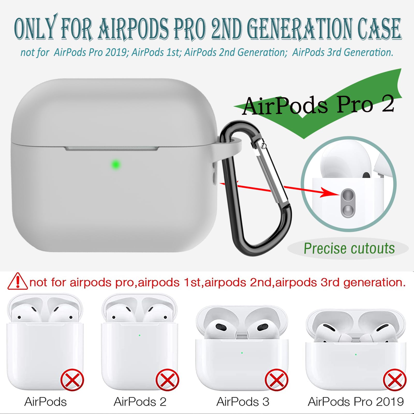Coffea for Airpods Pro 2nd Generation Case Cover, Soft Silicone Shock-Absorbing Protective Case with Keychain for New Apple Airpods Pro 2 Case 2022 [Front LED Visible] - Gray