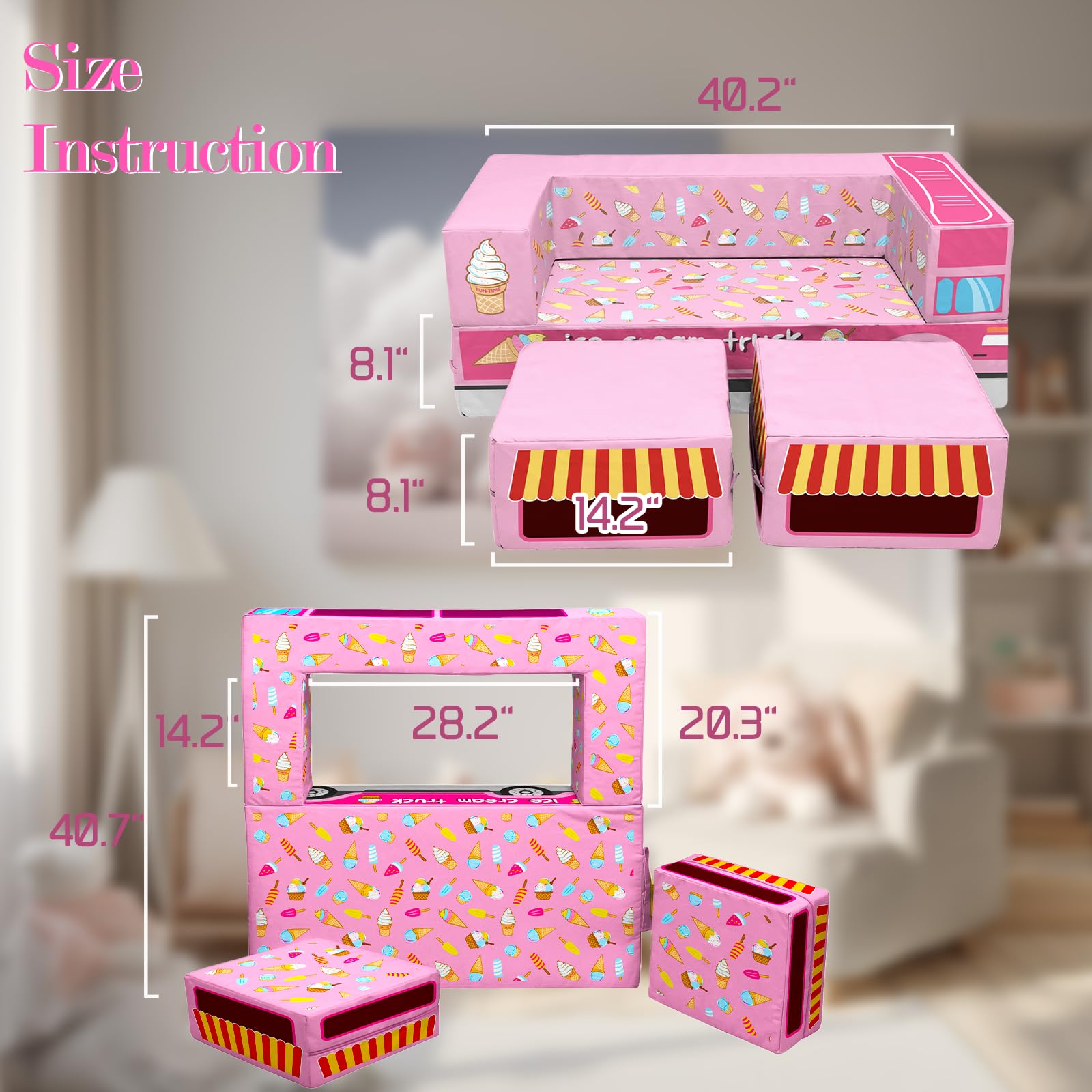 Hän Babos Kids Couch Sofa, Modular Toddler Couch, Convertible Kids Couch, Waste Collection Vehicle -Themed Modular Sofa for Boys and Girls, Sofa Bed for Bedroom