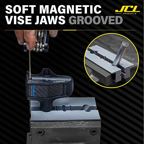 JCL Soft Vise Jaws, 6 inch vice jaw pads (2 pack), including 1 set grooved and 1 set flat, Use on any Metal Bench Vise to safely clamp flat, round or irregular shapes objects