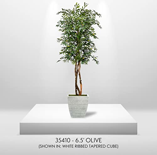 Hand-Made 6.5' Olive Artificial Tree with Ethically Sourced Real Wood Trunks | Green | Cypress & Alabaster