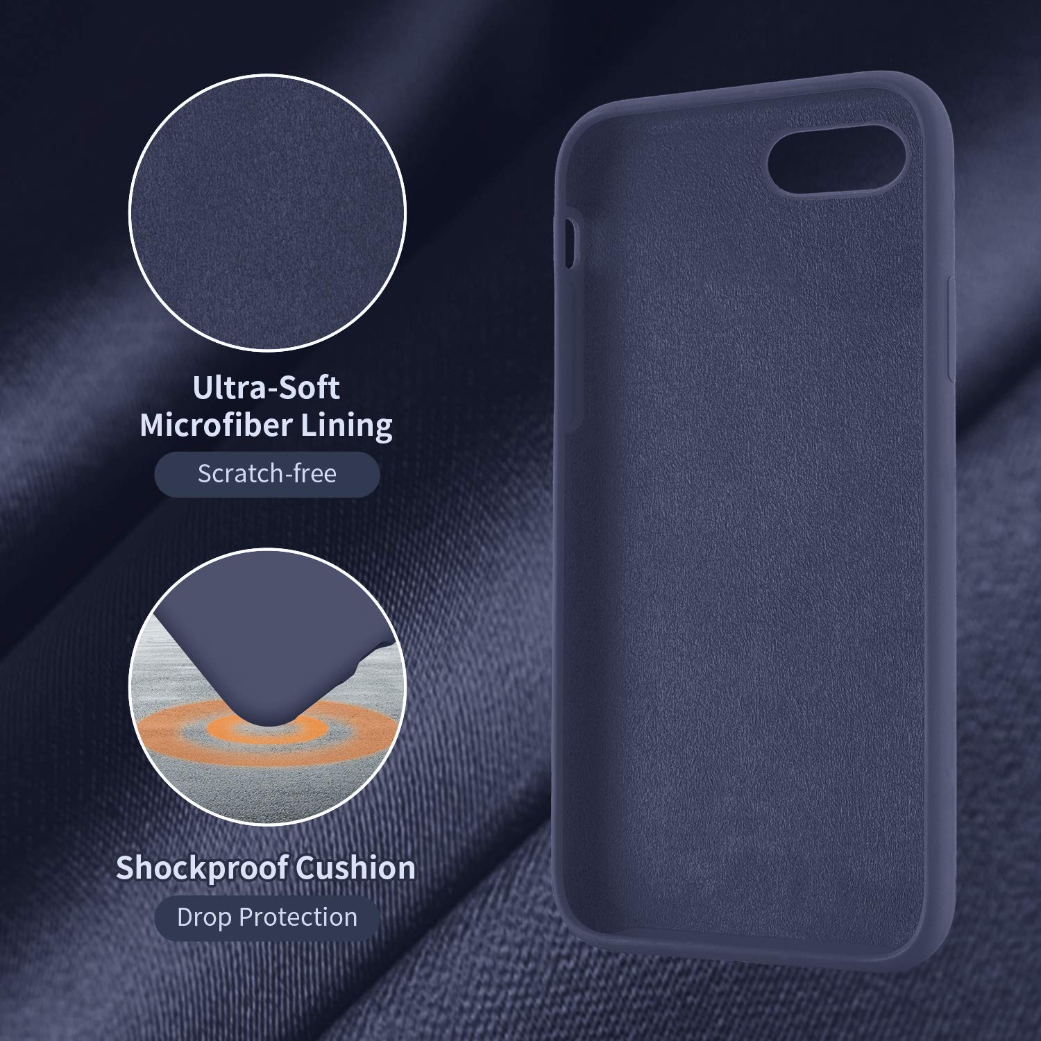 Cordking Designed for iPhone SE Case 2022/2020, Designed for iPhone 7 8 Case, Silicone Ultra Slim Shockproof Phone Case with [Soft Microfiber Lining], 4.7 inch, Navy Blue