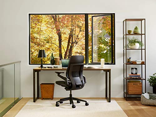 Steelcase Gesture Office Chair - Cogent: Connect Licorice Fabric, Medium Seat Height, Shell Back, Black on Black Frame, Lumbar Support, and Standard Carpet Casters