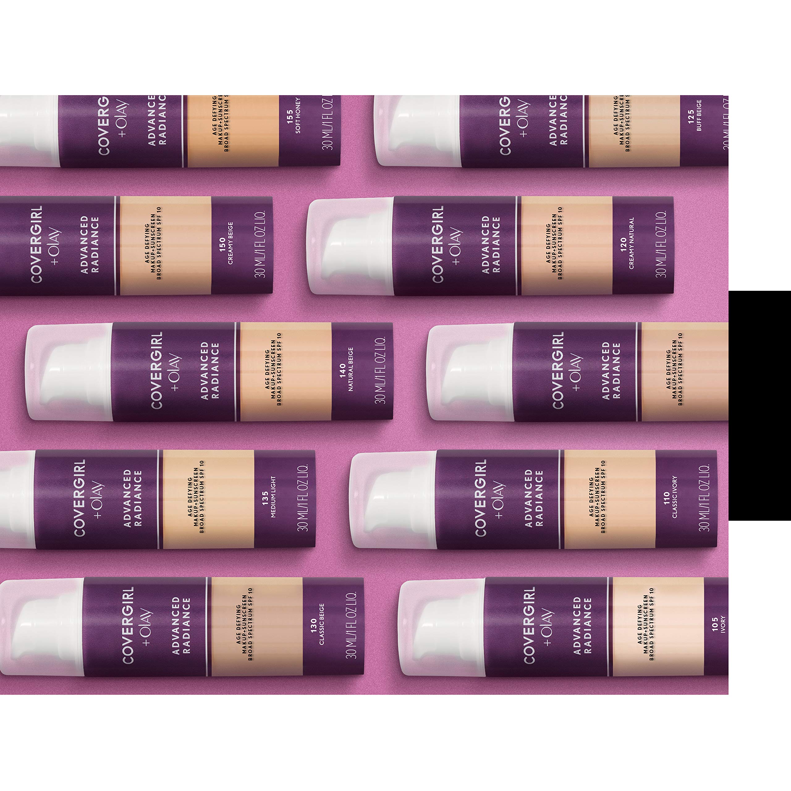 COVERGIRL Advanced Radiance Age Defying Liquid Foundation in Classic Ivory, Hides Wrinkles & Lines, Sensitive Skin Safe, Packaging May Vvary