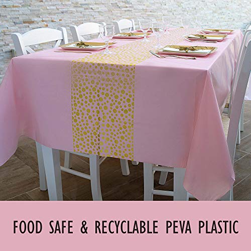 ZULADISE 2 Pack Pink Table Cloths for Parties Disposable Pink Plastic Tablecloth Premium Pink and Gold Tablecloth 8ft Pink Table Cover for Birthday Baby Shower Party Tablecloth for Rectangle Tablesā¦