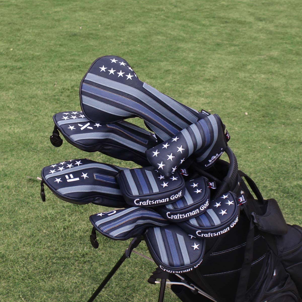 Craftsman Golf Blue Strips Large Square Mallet Putter Cover for Bettinardi BB55 Taylormade Spider Ghost etc.