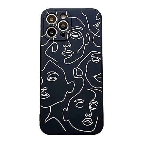 KAXLIDEN Abstract Art Line Face Design Silicone Case for iPhone 14 Pro Max 6.7" - Black