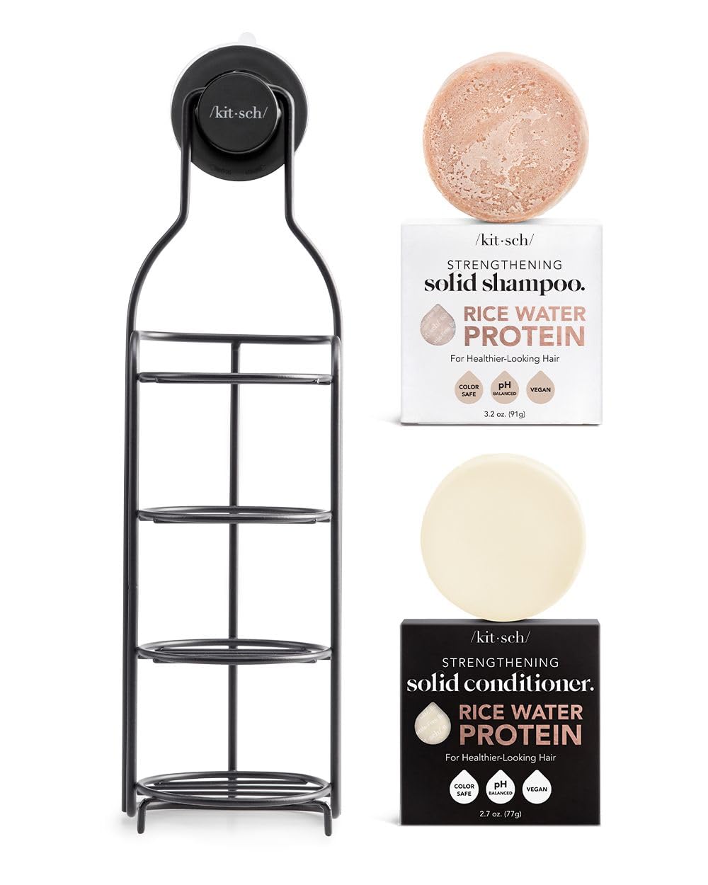 Kitsch Self Draining Shower Caddy & Rice Bar Shampoo & Conditioner