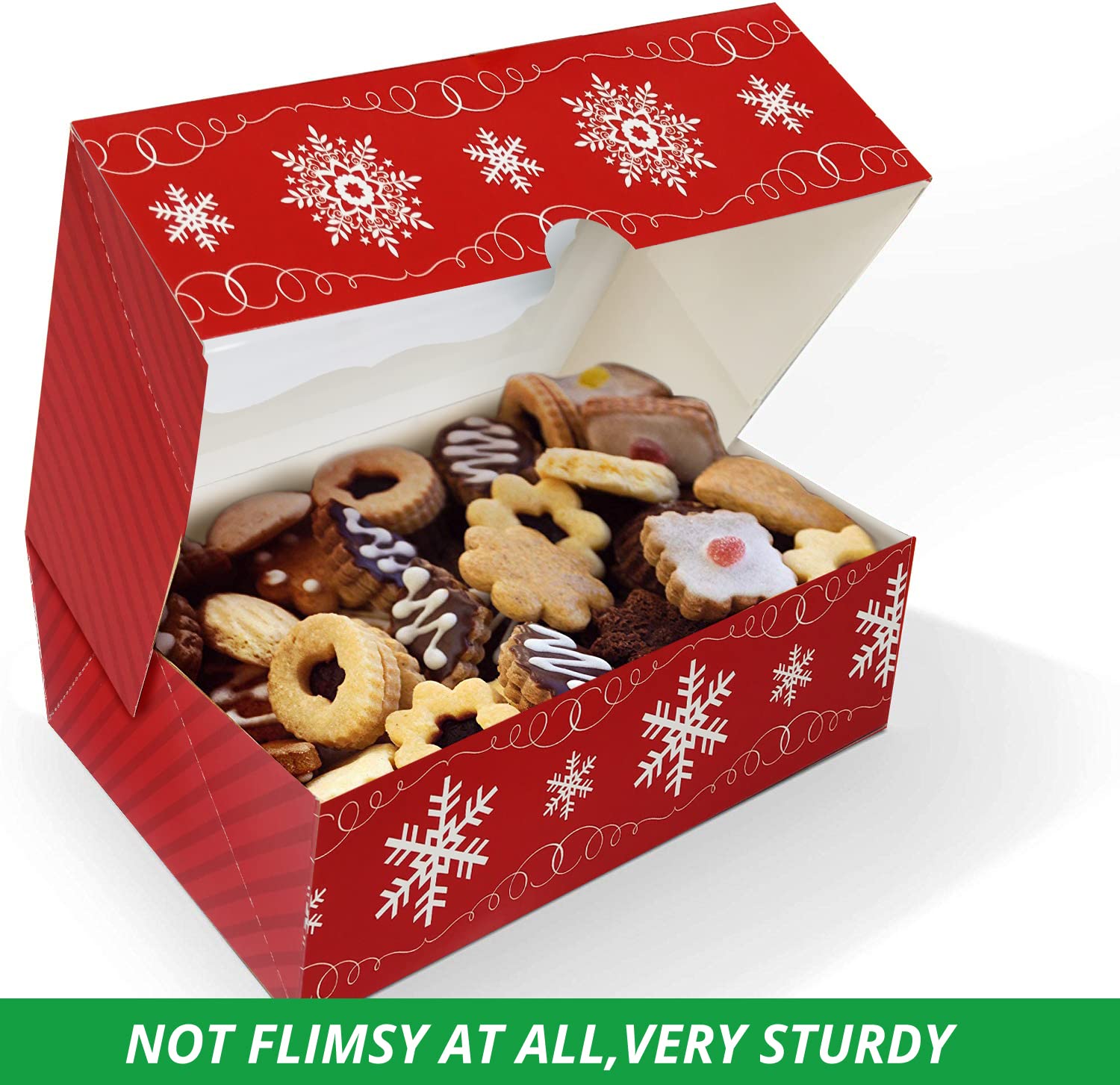 Party Funny 12 Christmas Cookie Boxes -Large Holiday Bakery Food Container for Gift Giving with 80 Count Christmas Foil Gift Stickers