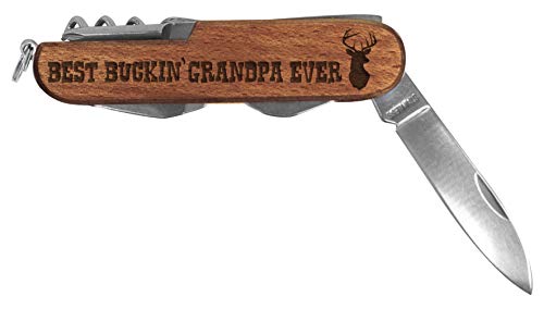 Grandpa Knife Best Buckin' Grandpa Ever Laser Engraved Dark Wood 6 Function Multitool Pocket Knife