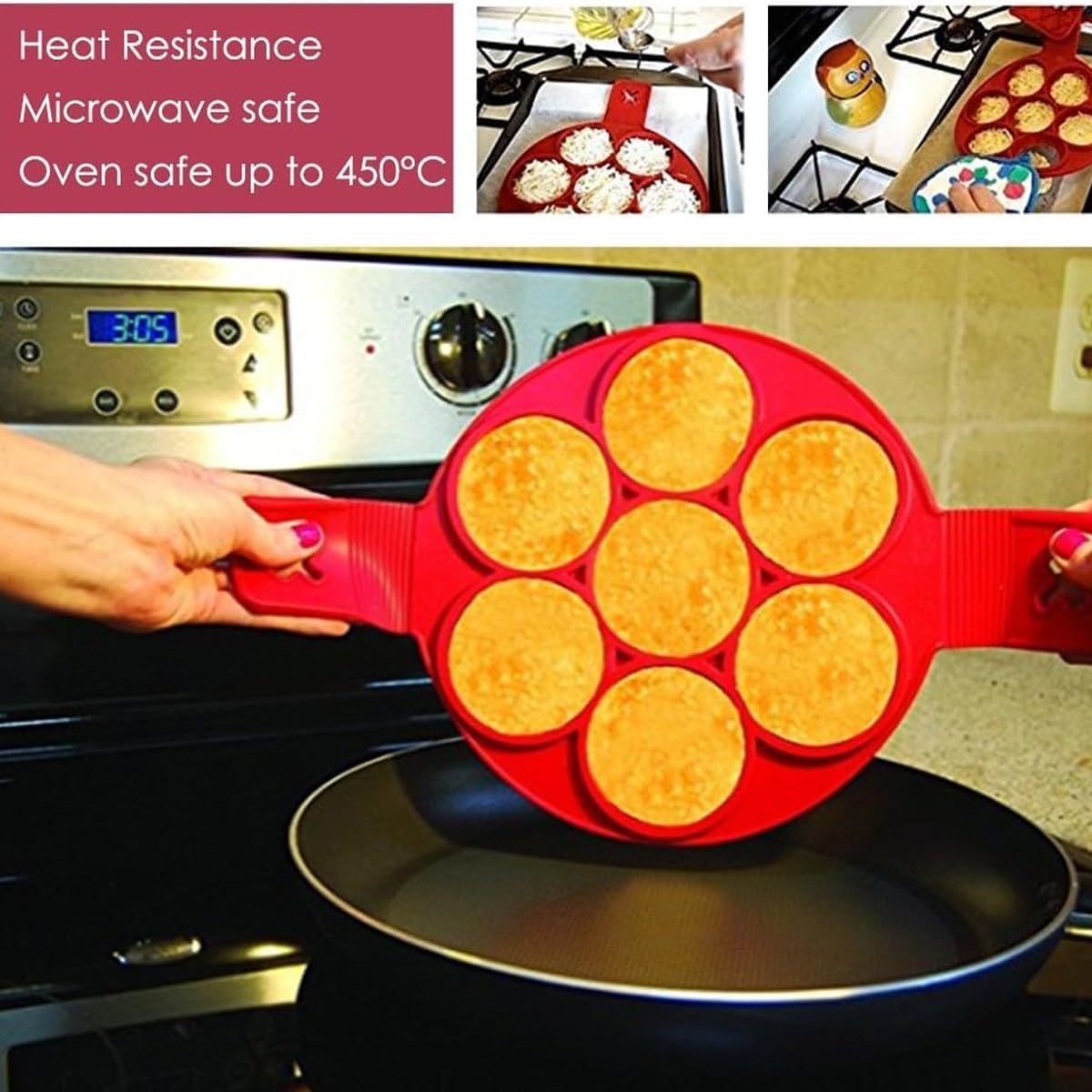 HAXPK Flip N Cook Silicone Pancake Mold, Flip and Cook Pancake Maker, Flip'n'cook Pancake, Flip and Cook Silicone Pancake Maker, Flip Cooker Pancakes Mold (1PC Round)