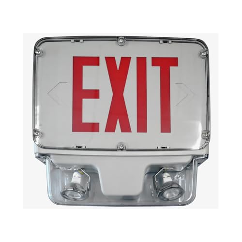 Hazardous Location Class 1 Div 2 Emergency Hard Wired Exit Sign with Lights - Voltage 120V/277V High-Performance LED, IP66 & NEMA4X Rated, Red Illumination, Adjustable MR-16 Heads