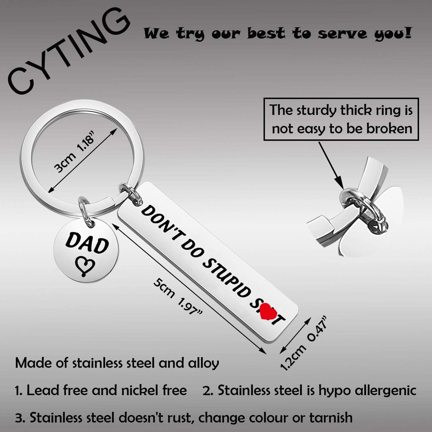 CYTING Funny Drive Safe Keychain For Son Daughter Birthday Gift From Mom Dad Don't Do Stupid Graduation Gift For Him And Her