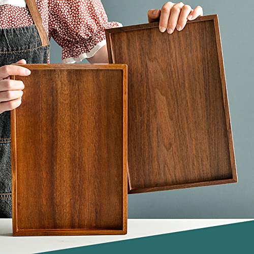 Hiermi Wooden Rectangular Serving Tray, 2 Piece Set of Acacia Wood Plate, Tea/Drink Platter, Dinner Serving Tray, Size_12" x 8" x 1β, 9"x 6.2" x 1β