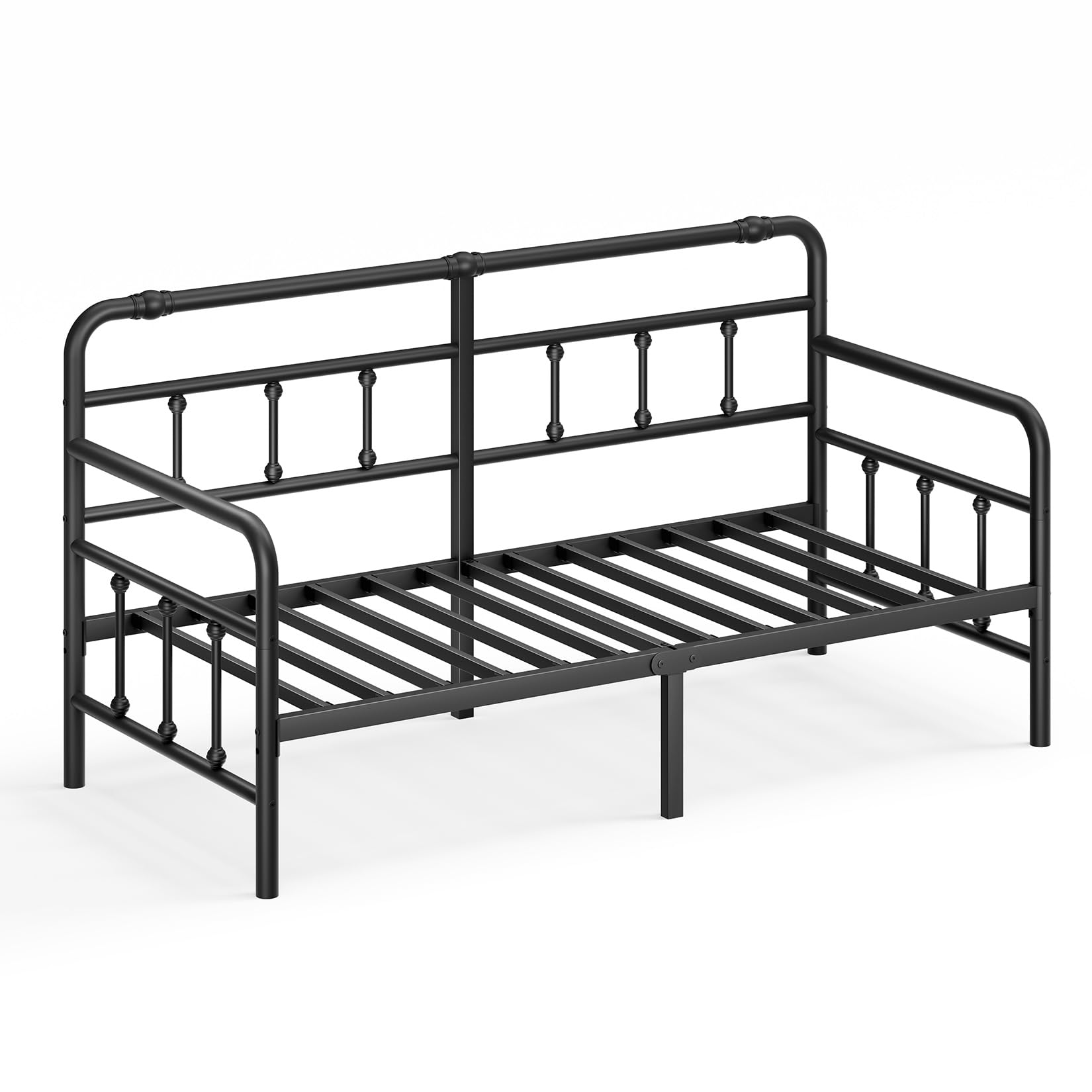 Hazena Daybed Metal-Twin-Size-Bed-Frame - with Headboard, Heavy Duty Metal Slats Support for Bedroom and Guest Room, Easy Assembly, No Box Spring Needed, Victorian