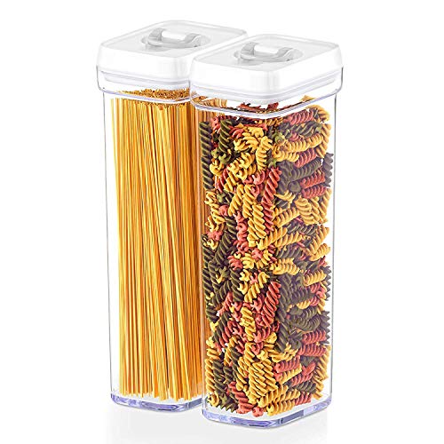 DWËLLZA KITCHEN Airtight Food Storage Containers Set - 7 PC Set - For Kitchen Pantry Organization and Storage - BPA-Free - Clear Plastic Canisters for Spaghetti, Noodles, Pasta, Snacks & Much More