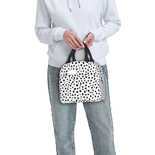 Cute Black Dot On White Lunch Box Bento Box Insulated Lunch Boxes Reusable Waterproof Lunch Bag With Front Pocket For Travel Office Picnic