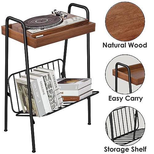 graffitimaster Small Side Table for Living Room Bedroom, Wood End Table for Small Spaces with Storage Magazine Holder, 2-Tier Storage Nightstand Bedside Table Rustic Snack Table Bed Side Table